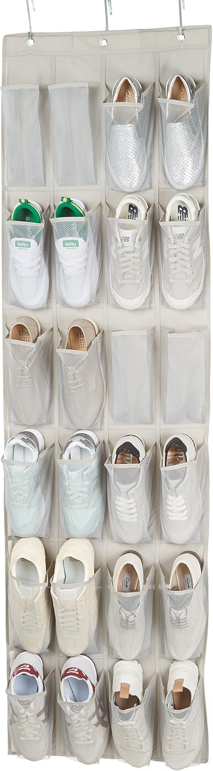 24-Pocket Over-the-Door Shoe Organizer | Breathable Mesh Storage ...