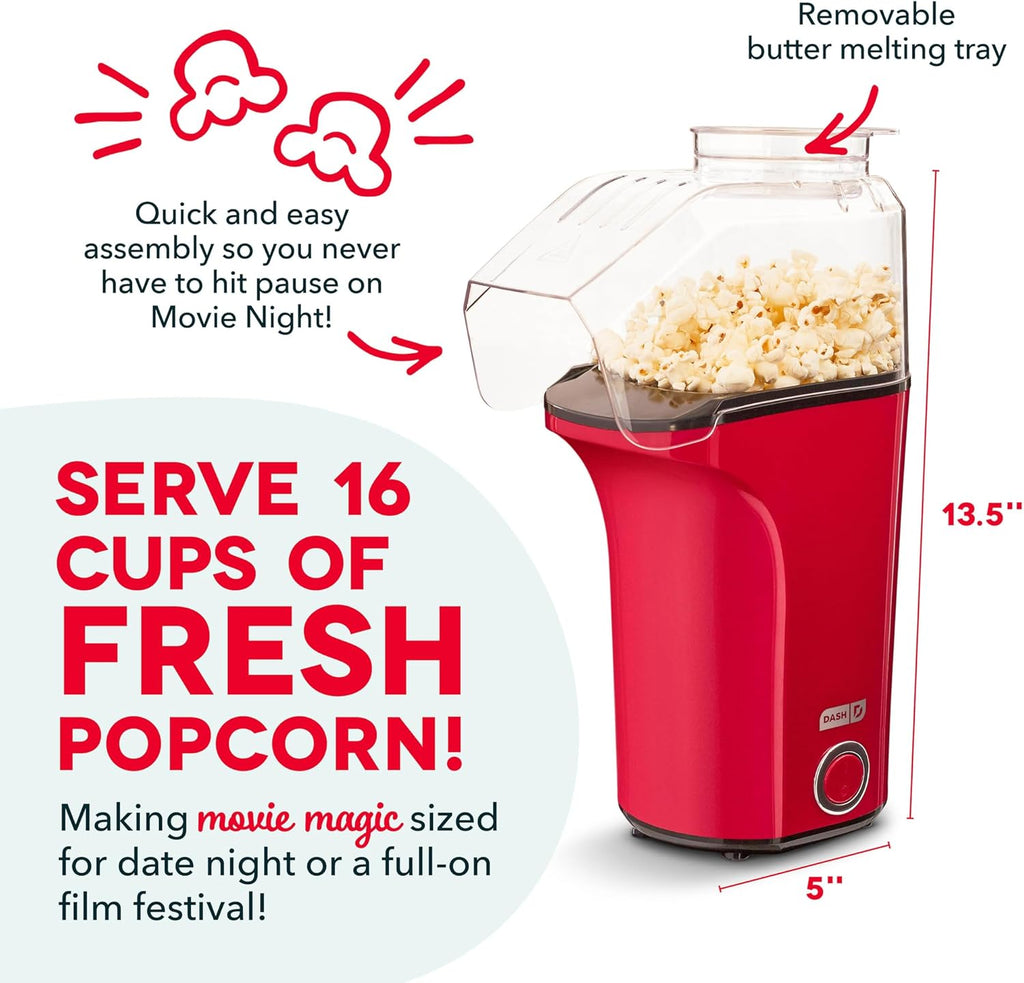 Yingboo Hot Air Popcorn Maker | Oil-Free Popper with Butter Tray, 16 ...