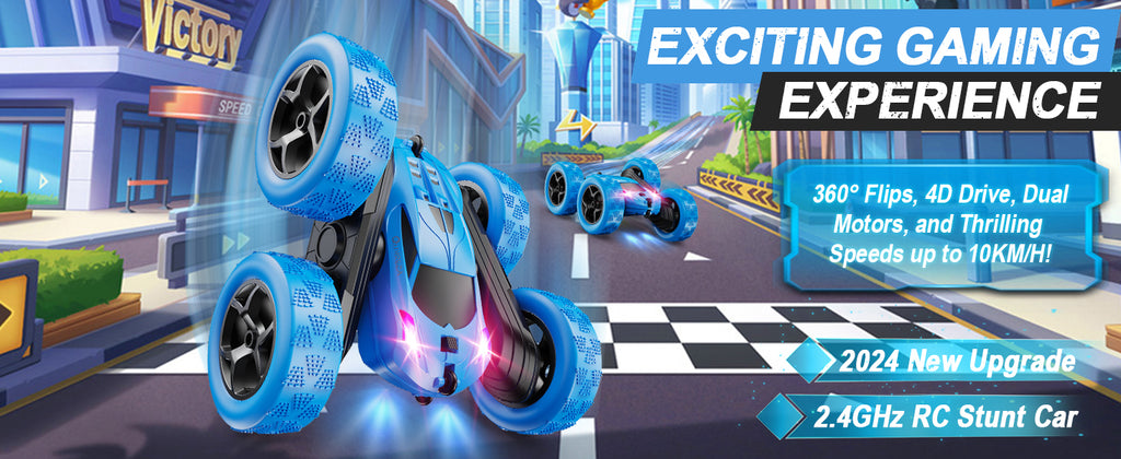 RC Stunt Car for Kids 6-12 - 4WD Remote Control with LED Lights & 360 ...