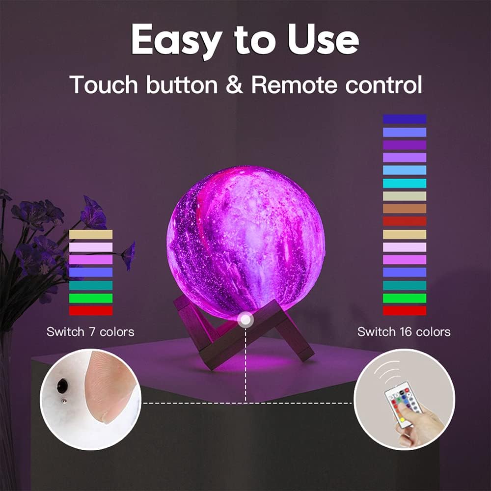 3D Moon Lamp Galaxy Light 5.9" - 16 Colors LED Night Light with Remote ...