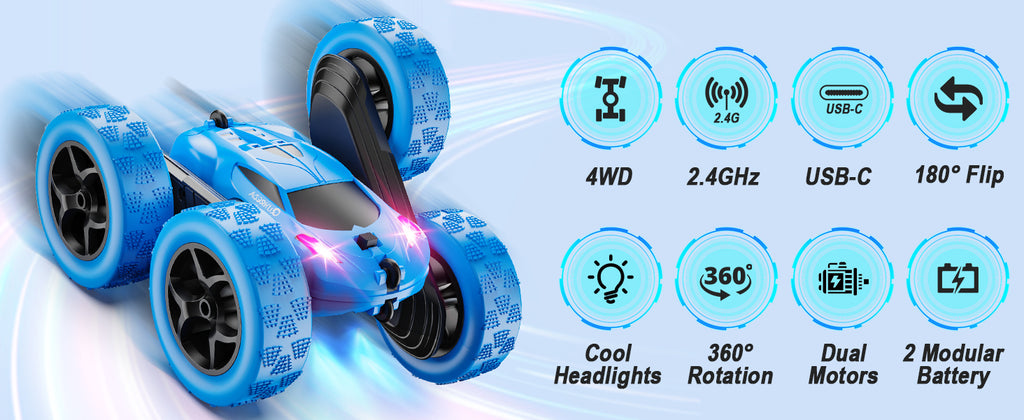 RC Stunt Car for Kids 6-12 - 4WD Remote Control with LED Lights & 360 ...