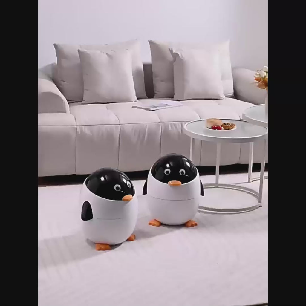 Cute Penguin Trash Can - 3-Layer Desktop Waste Bin | yingboo